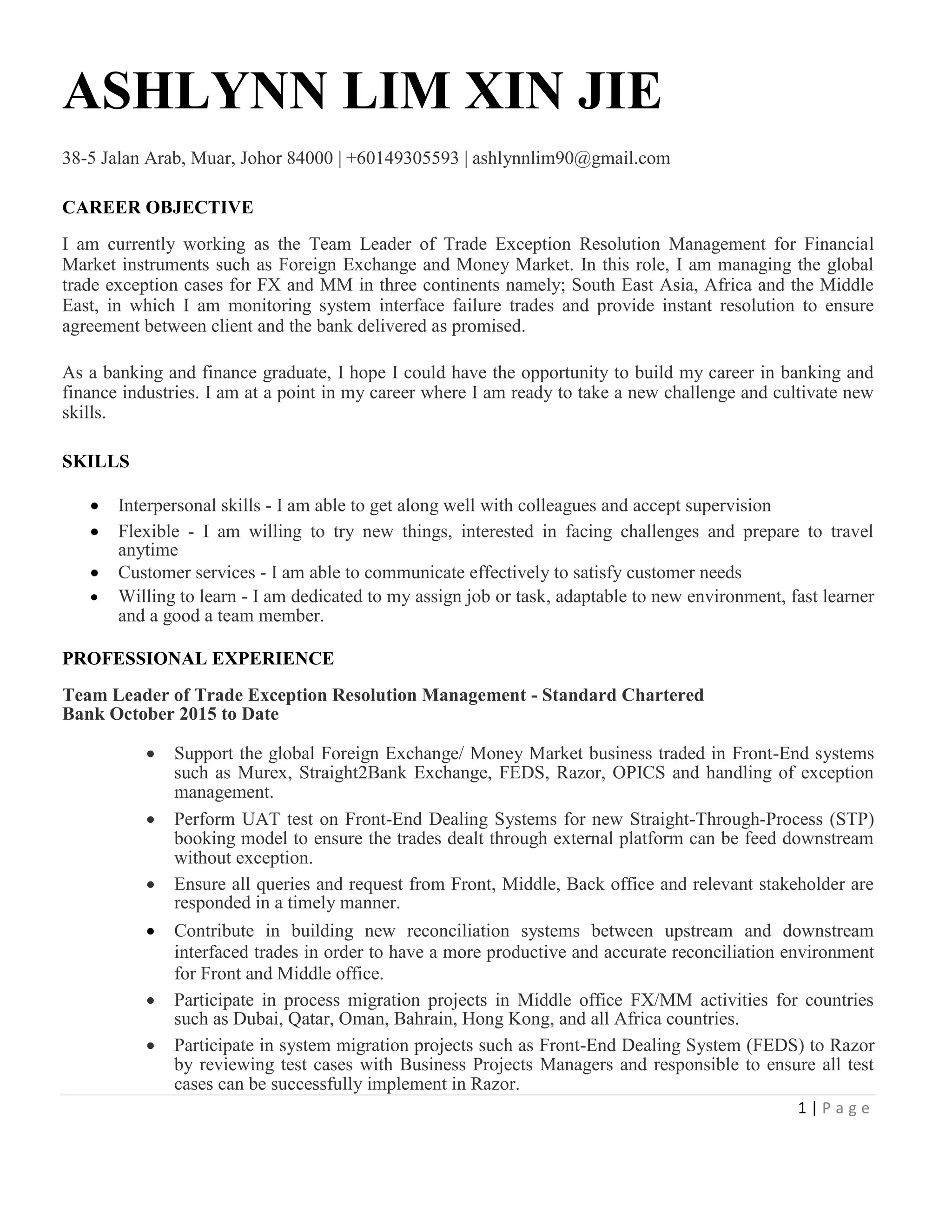 Ashlynn Lim Xin Jie - CV | PDF