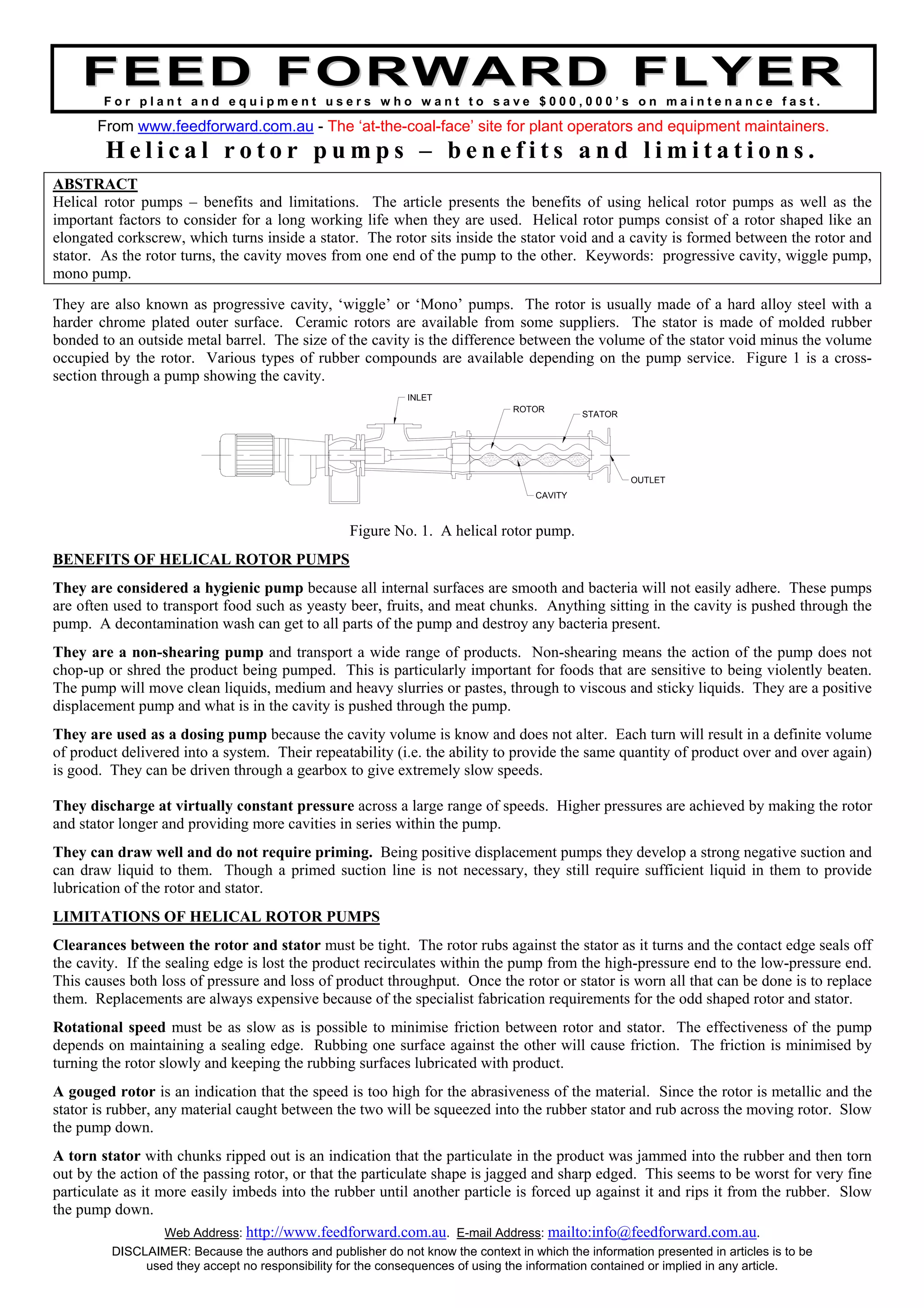 Helical rotor pumps - benefits and limitations | PDF