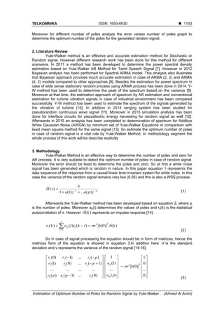 Estimation of Optimum Number of Poles for Random Signal by Yule-Walker Method | PDF