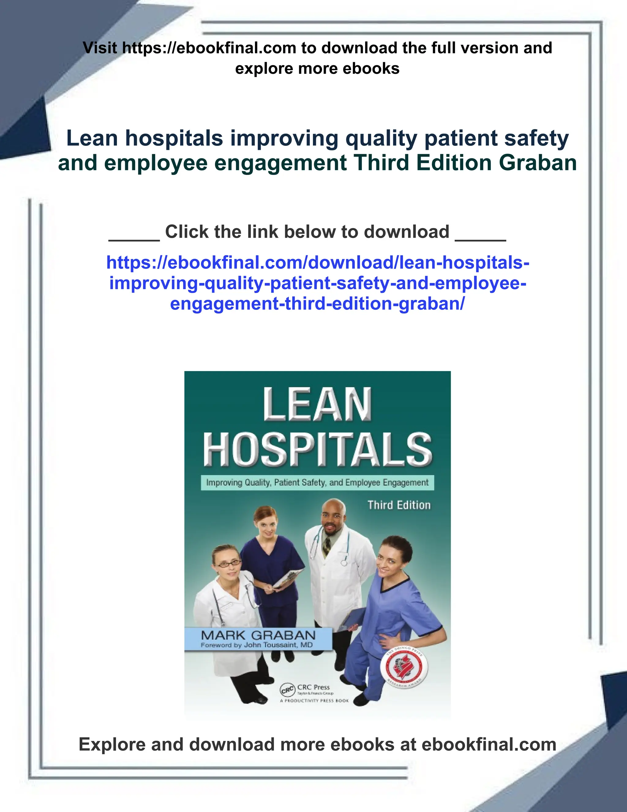 Lean hospitals improving quality patient safety and employee engagement Third Edition Graban | PDF