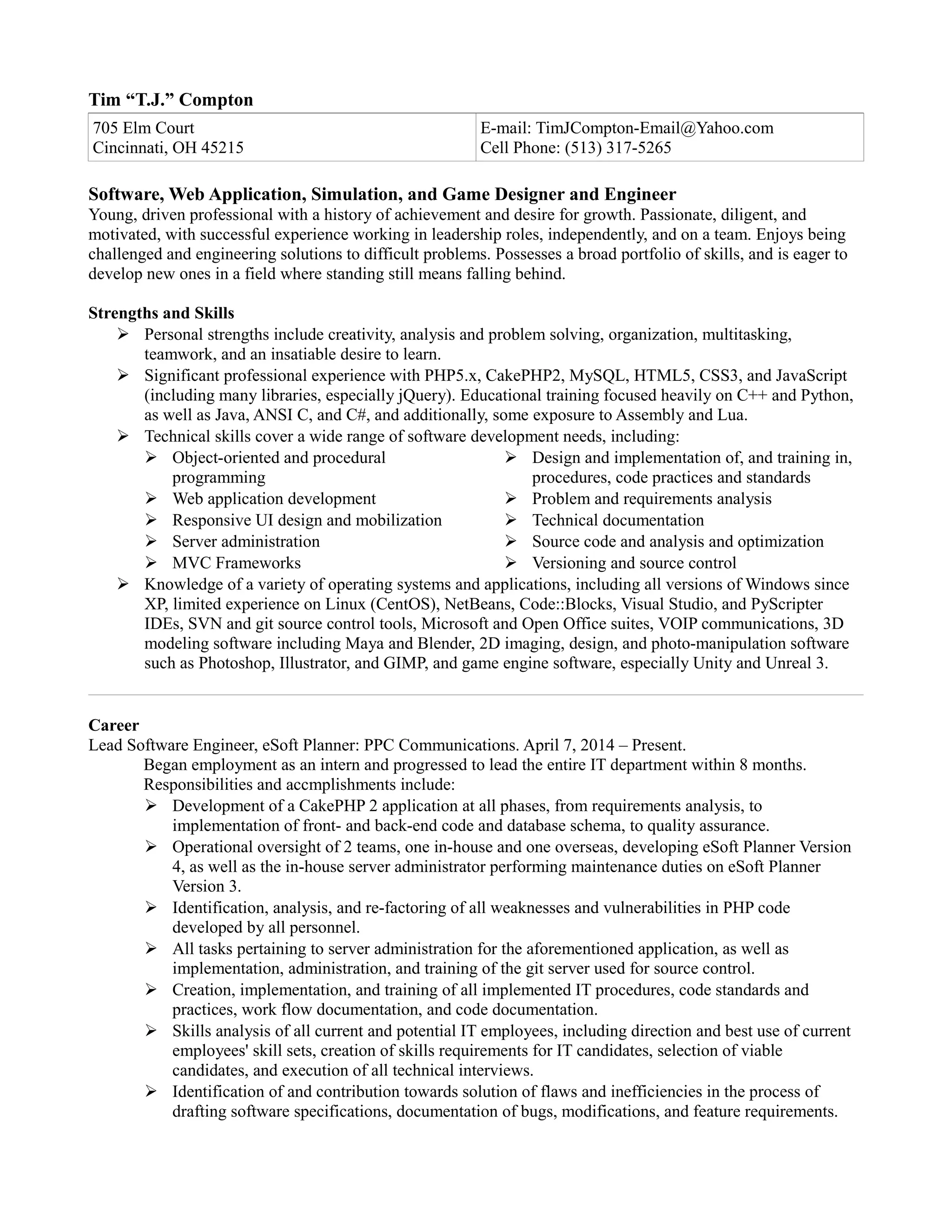 Resume of Tim Compton | DOC