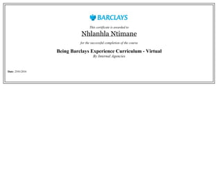 Being Barclays Experience Curriculum - Virtual | PDF