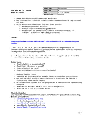 TED Talk Unit Plan 2 | DOCX | Homework and Study | Education