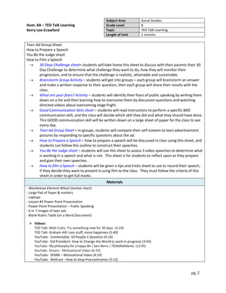 TED Talk Unit Plan 2 | DOCX | Homework and Study | Education
