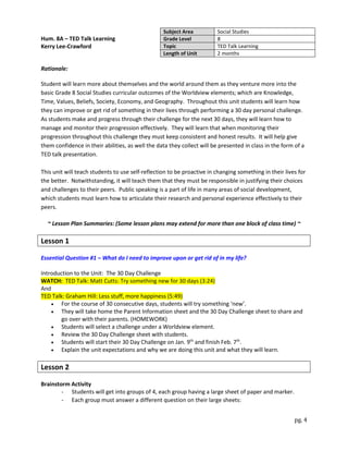 TED Talk Unit Plan 2 | DOCX | Homework and Study | Education