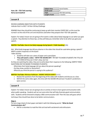 TED Talk Unit Plan 2 | DOCX | Homework and Study | Education