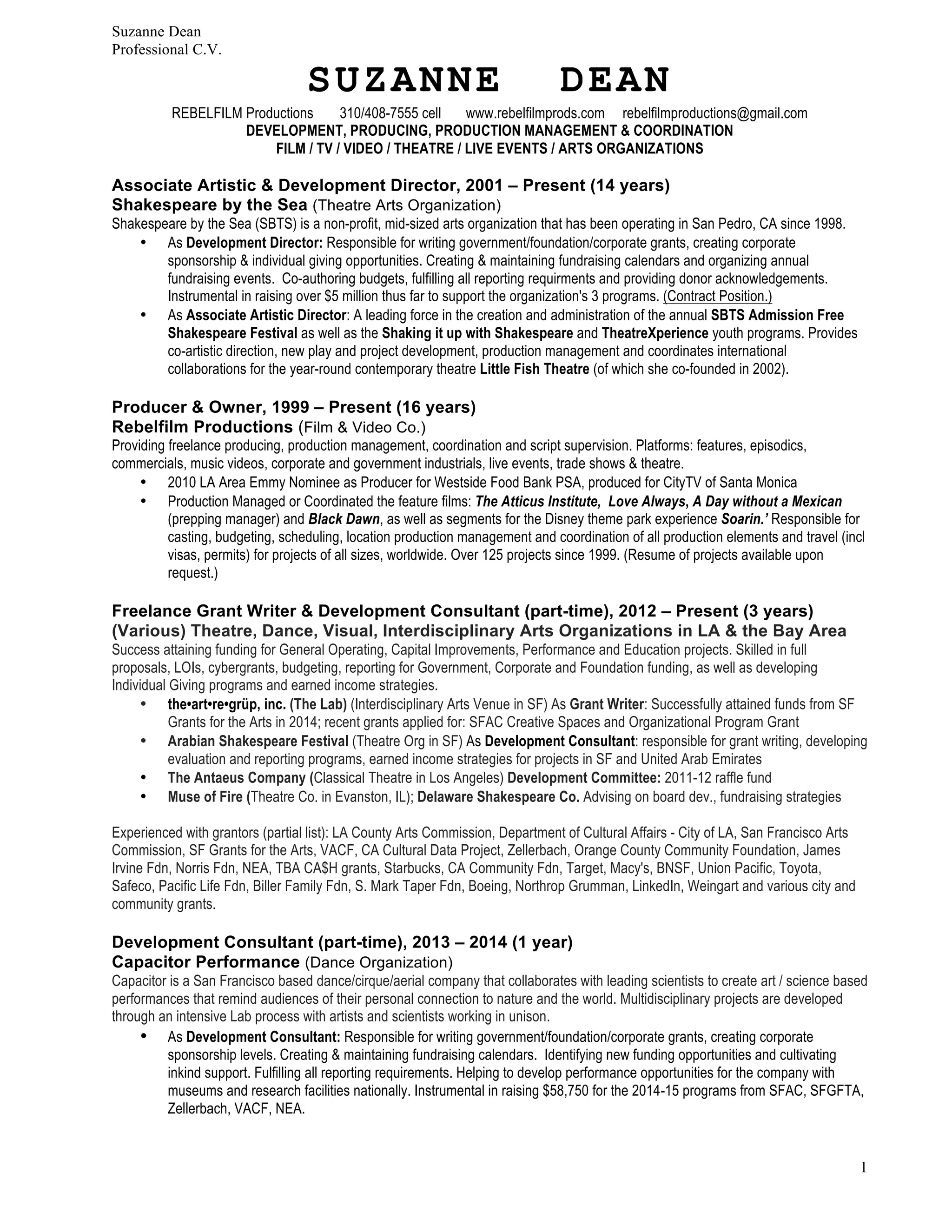 SUZANNE DEAN.CV 15 | PDF | Video Production | Content Production