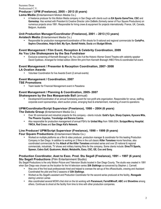 SUZANNE DEAN.CV 15 | PDF | Video Production | Content Production