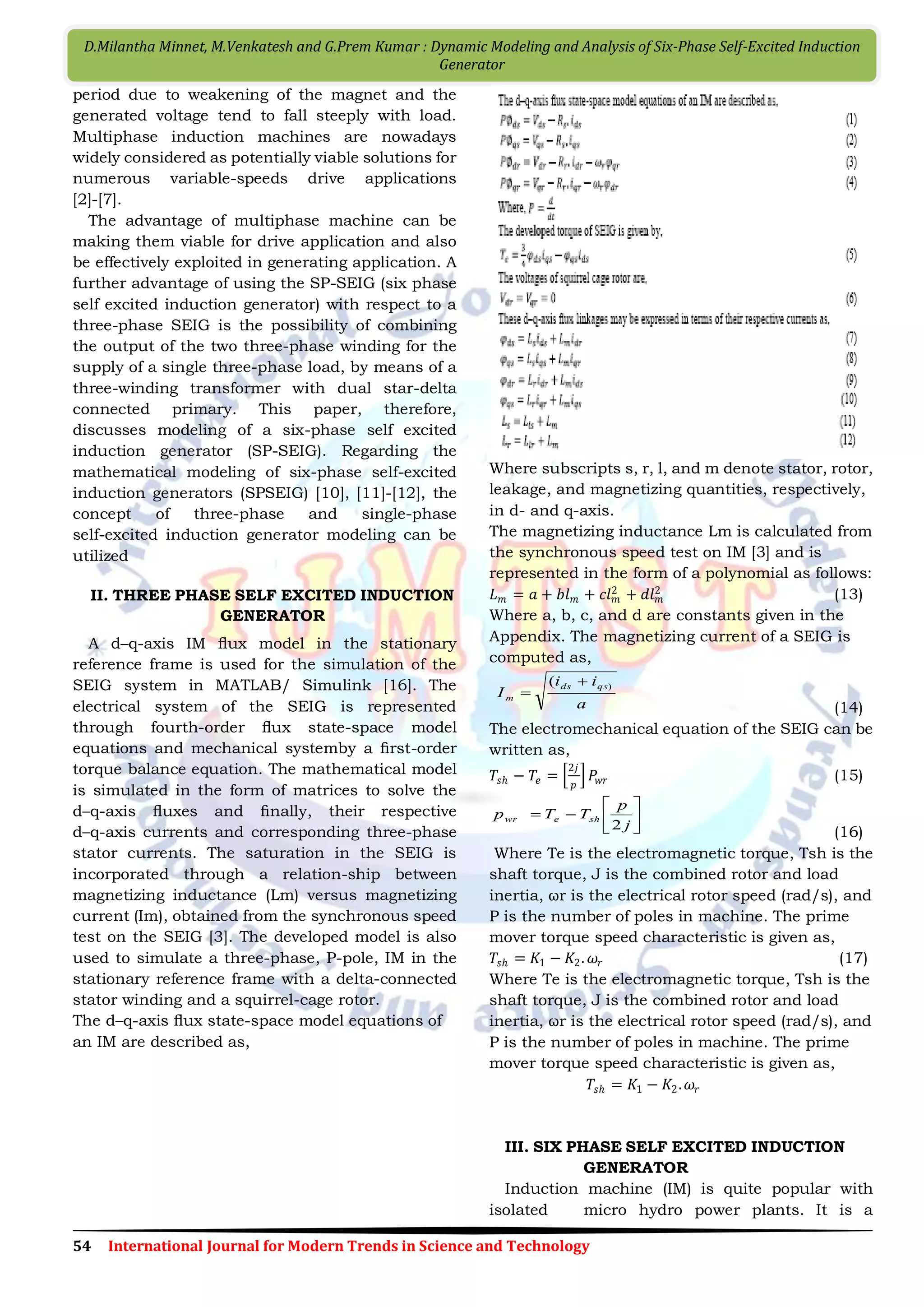 Dynamic Modeling and Analysis of Six-Phase Self-Excited Induction Generator | PDF