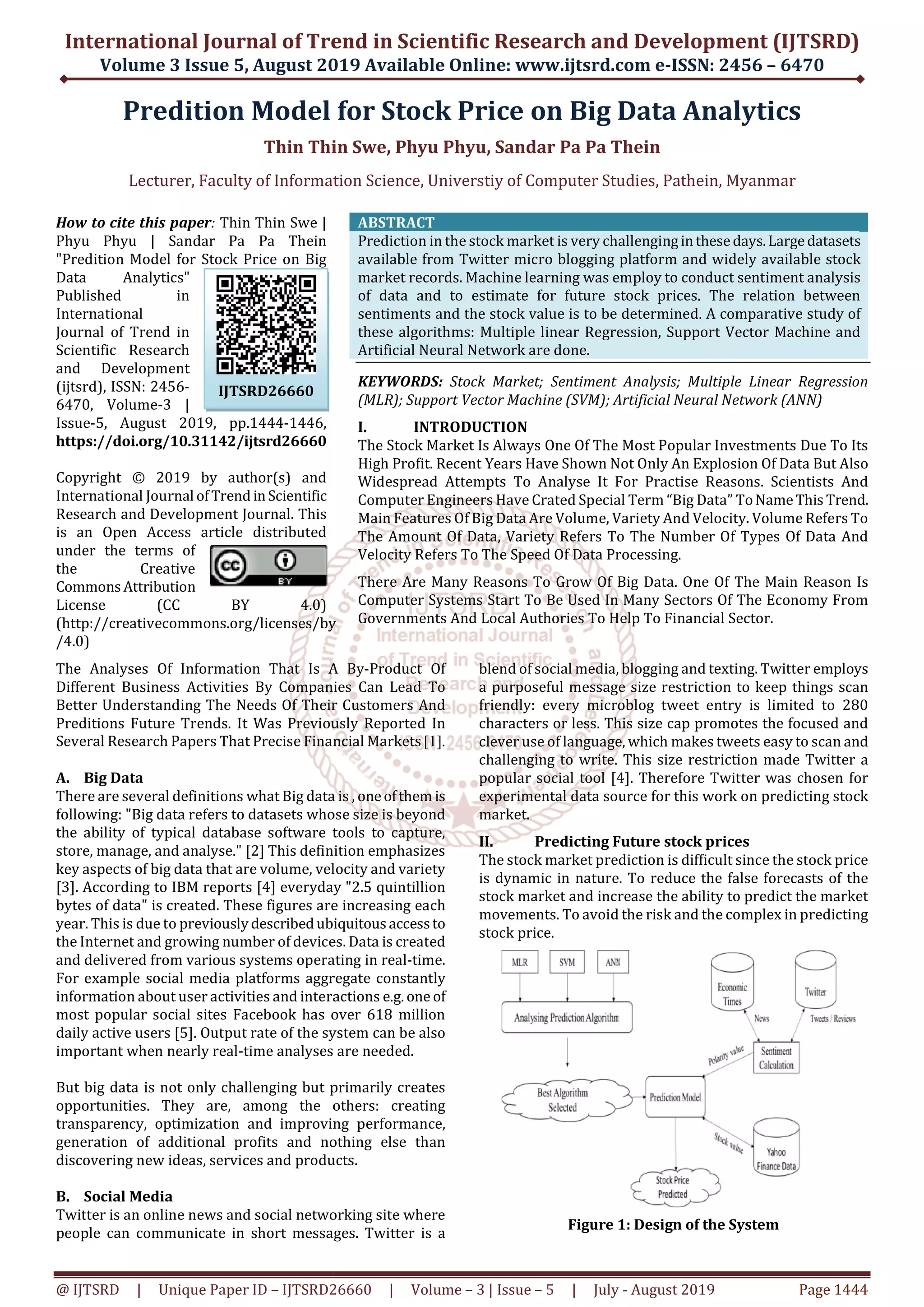 Predition Model for Stock Price on Big Data Analytics | PDF