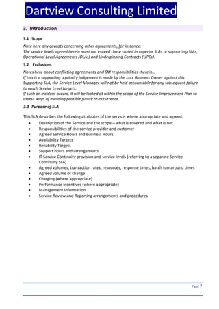 ITIL Service Level Agreement Template | PDF