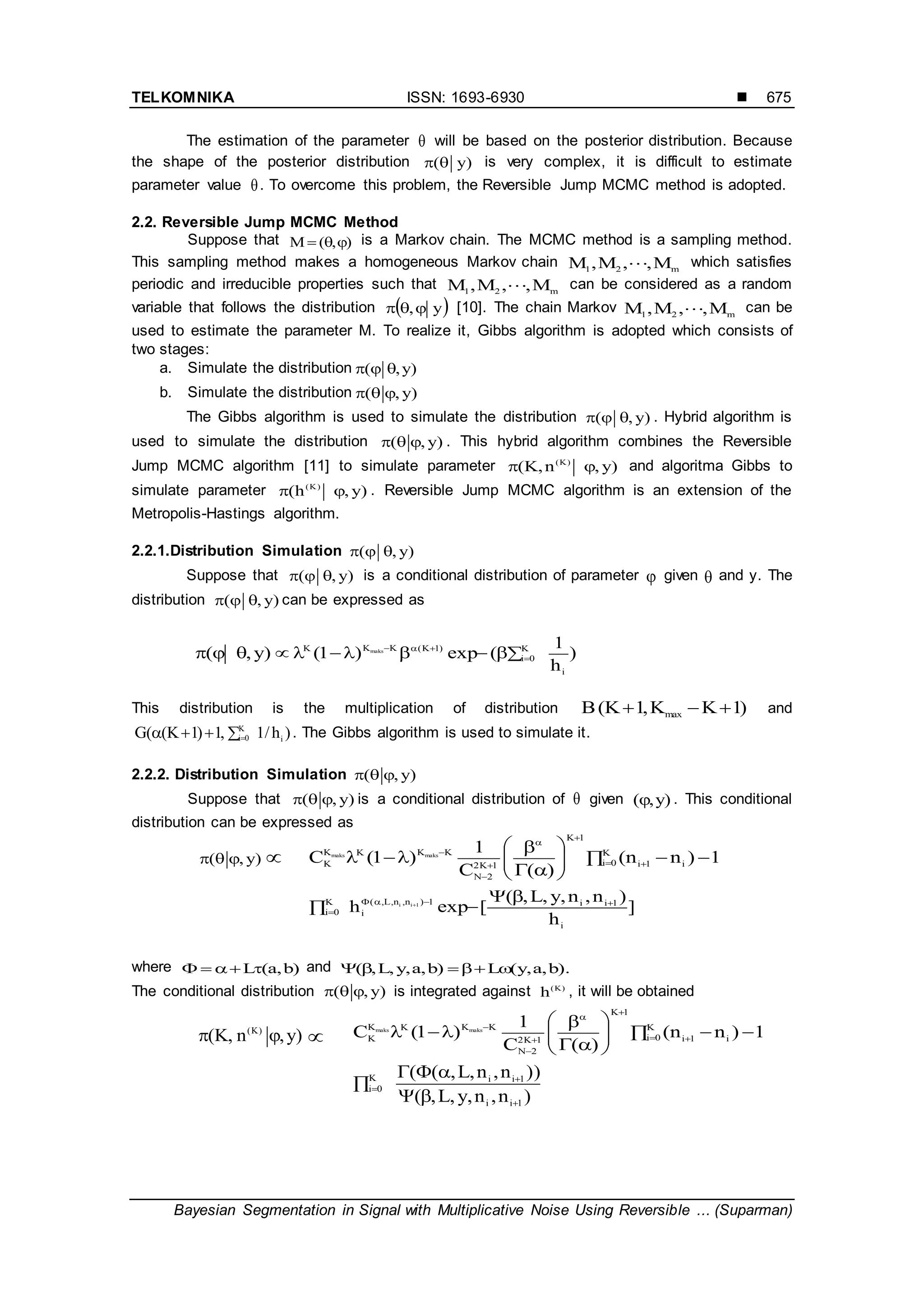 Bayesian Segmentation In Signal With Multiplicative Noise Using