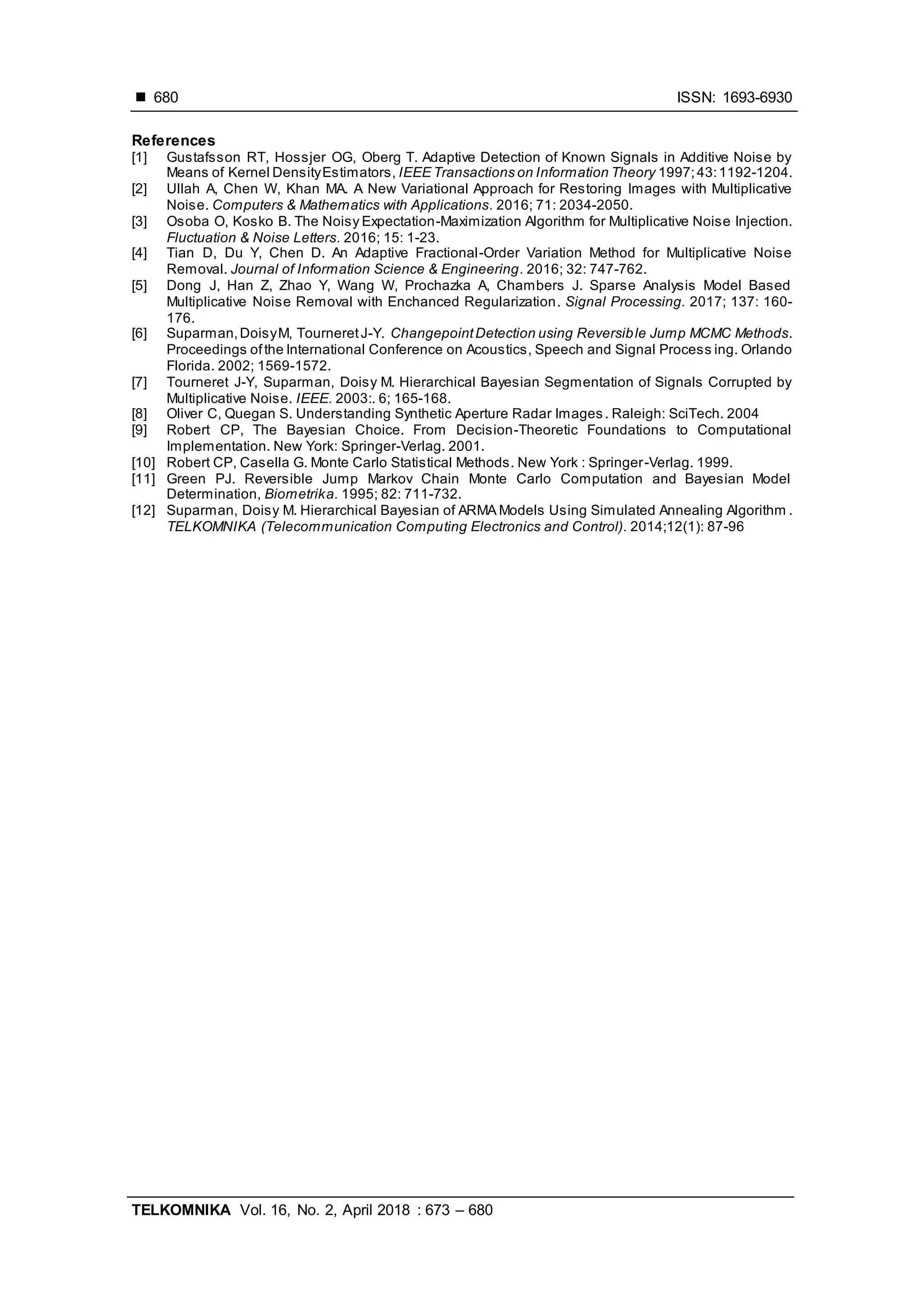 Bayesian Segmentation In Signal With Multiplicative Noise Using