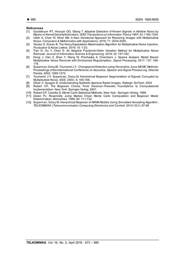 Bayesian Segmentation in Signal with Multiplicative Noise Using Reversible Jump MCMC | PDF