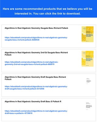 Algorithms In Real Algebraic Geometry Saugata Basu Richard Pollack | PDF