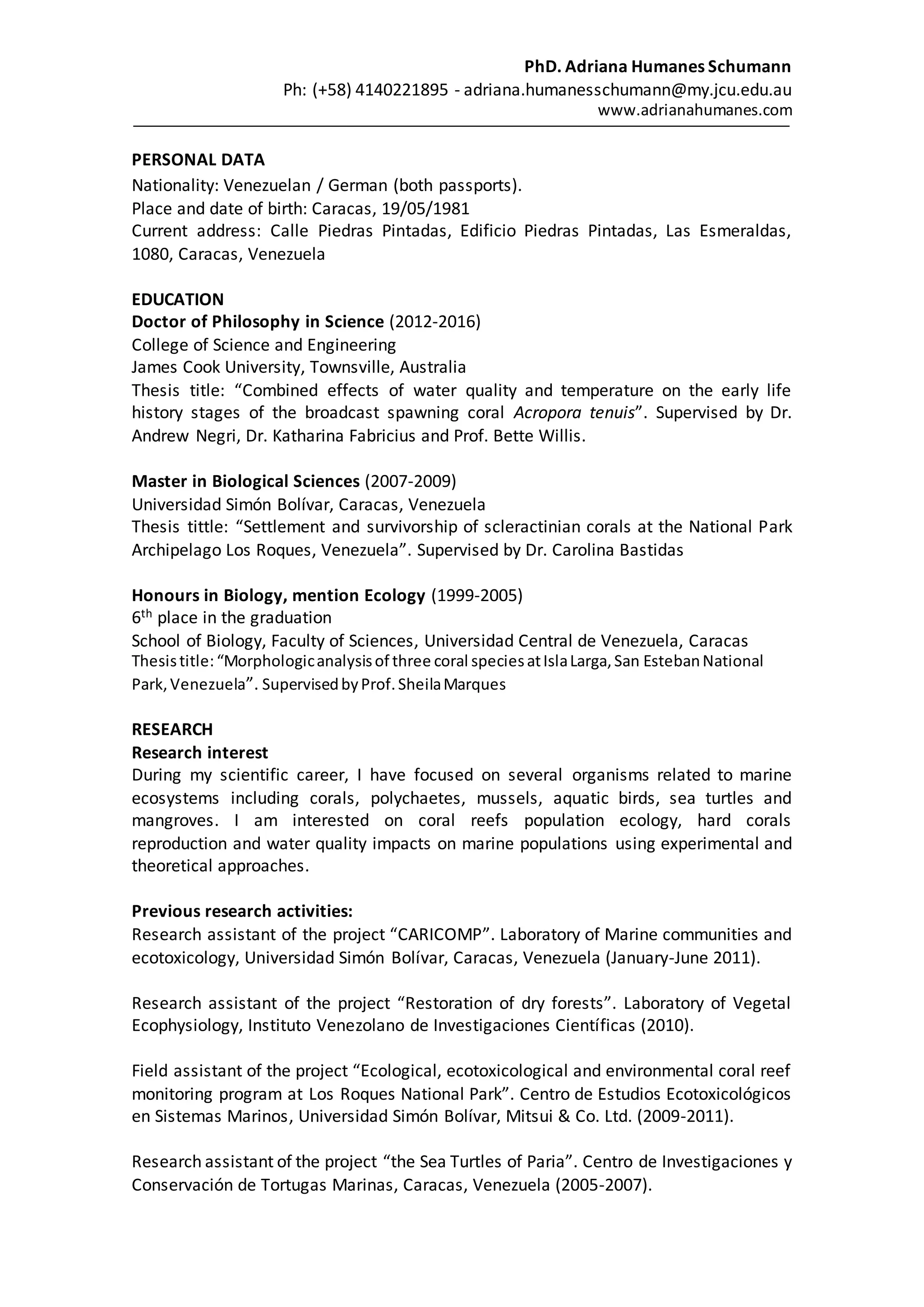 Adriana Humanes CV August 2016 | PDF
