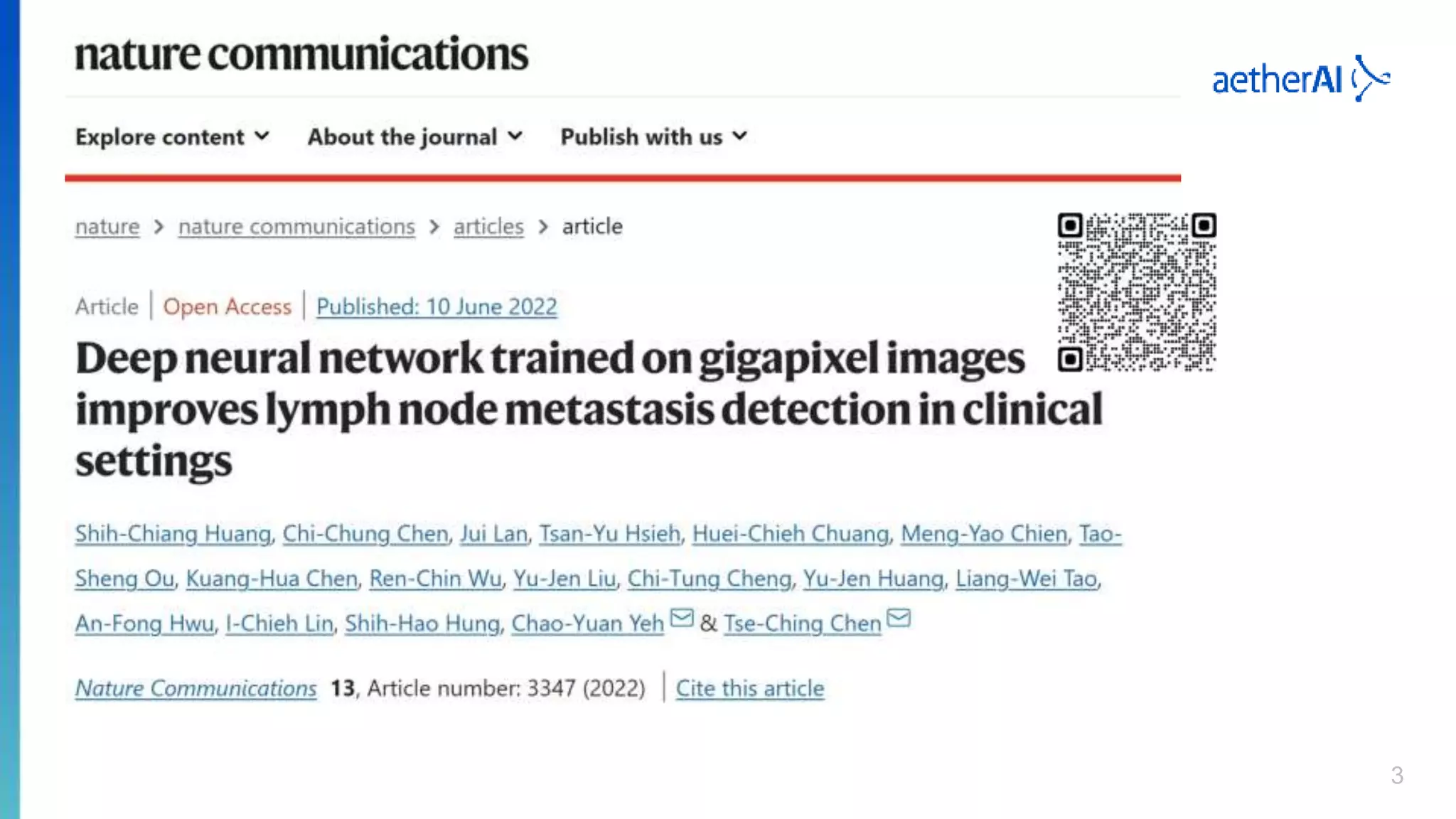 【aetherAI】AI-Assisted Diagnosis of Lymph Node Metastasis using GigaPixel AI technology | PPT