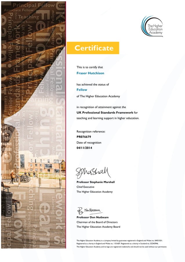 HEA Fellow Certificate Nov 2014 | PDF
