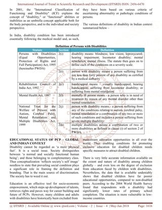Educational Development of Physically Challenged Persons in India '“ Policies and Challenges | PDF