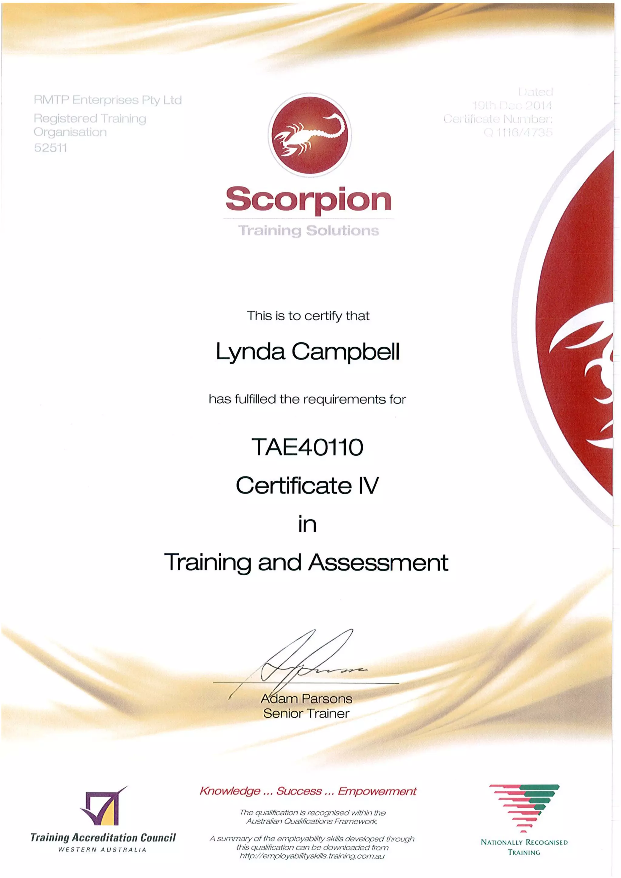 Cert IV TAE - Lynda Campbell | PDF