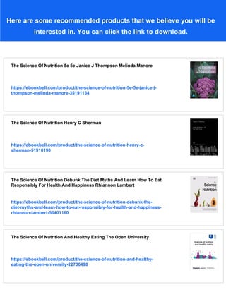 The Science Of Nutrition 5e 5th Janice L Thompson Melinda M Manore | PDF