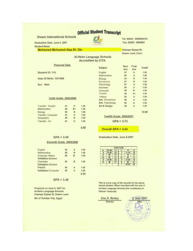 Dream International School Transcript | PDF | World/International Music ...