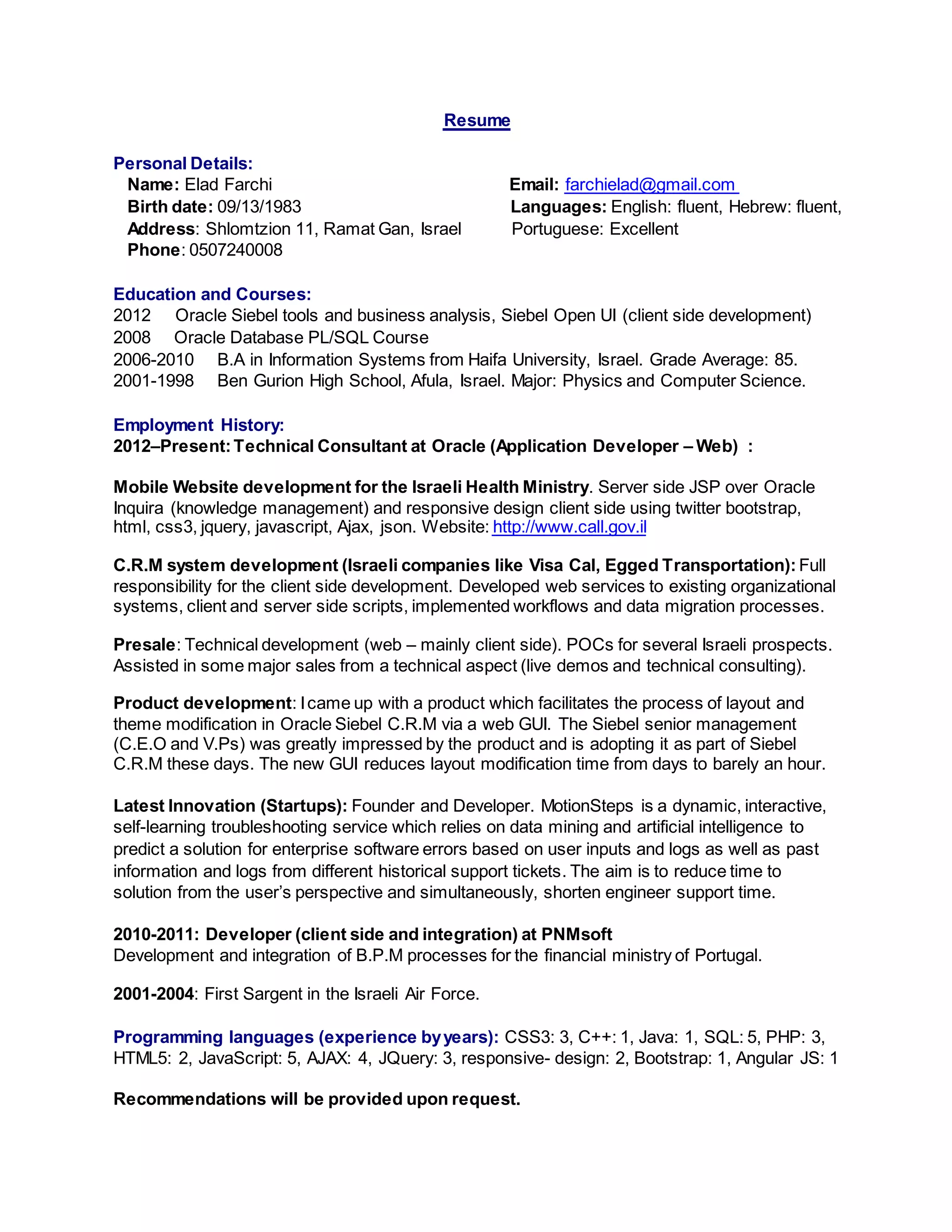 cv_english | DOCX | Web Development | Internet