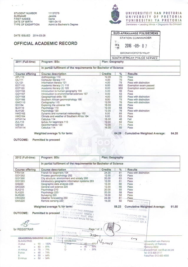 BSc Academic Transcript | PDF