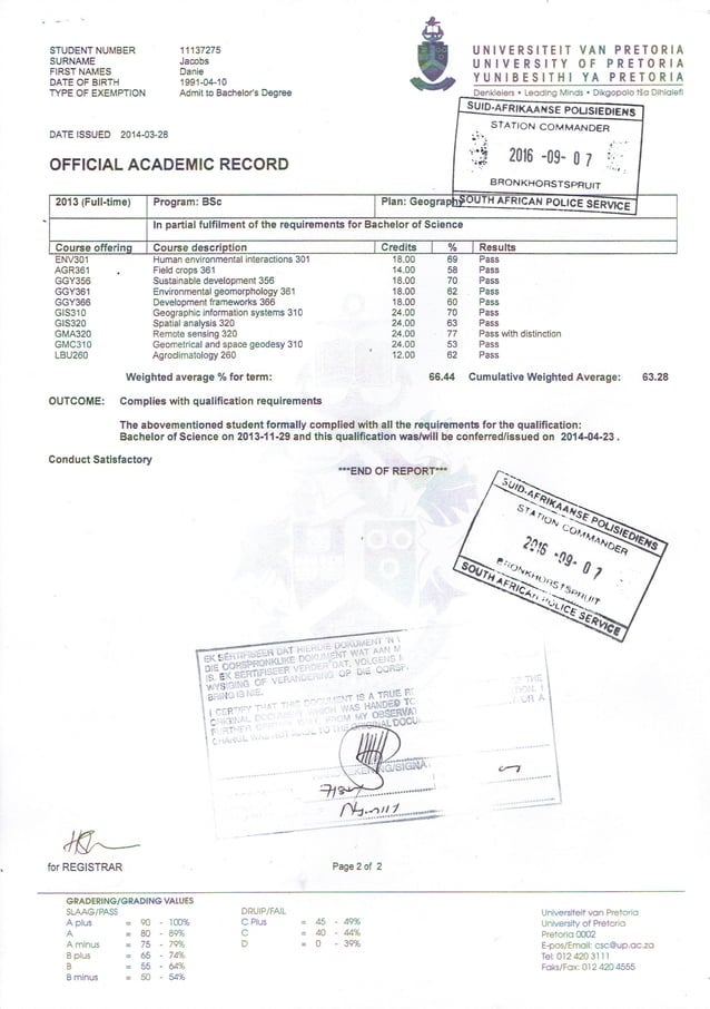 BSc Academic Transcript | PDF