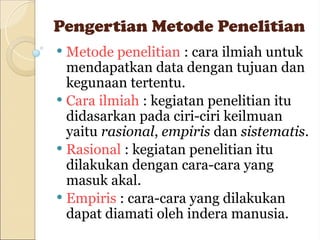 Metodologi penelitian. berbagai macam metode | PPT