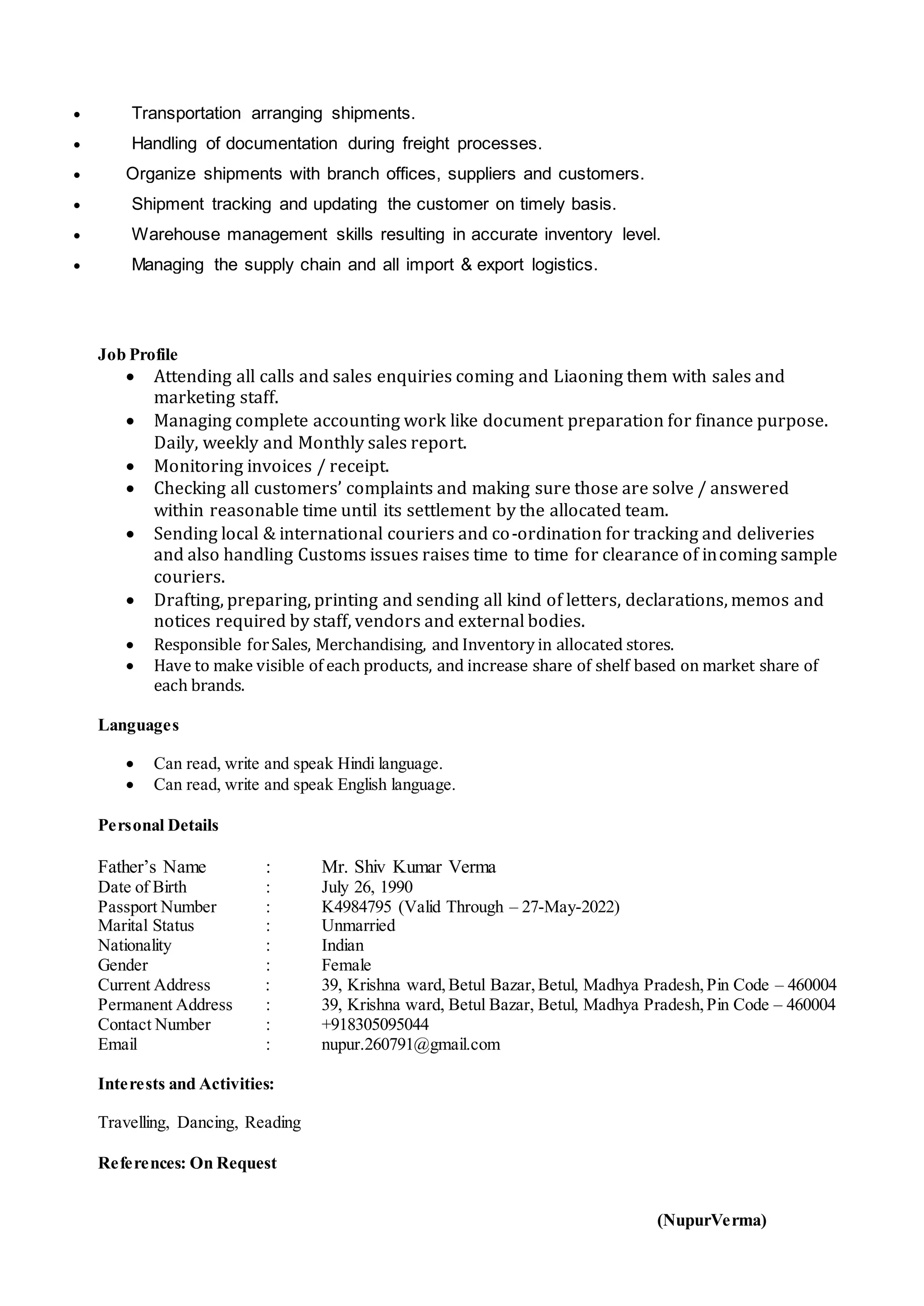 Resume of Nupur | DOCX