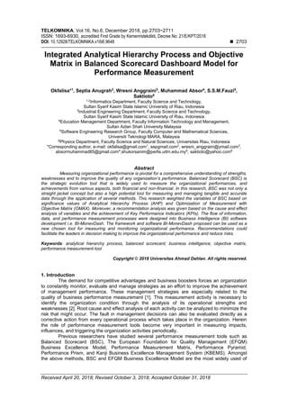 Integrated Analytical Hierarchy Process and Objective Matrix in Balanced Scorecard Dashboard ...
