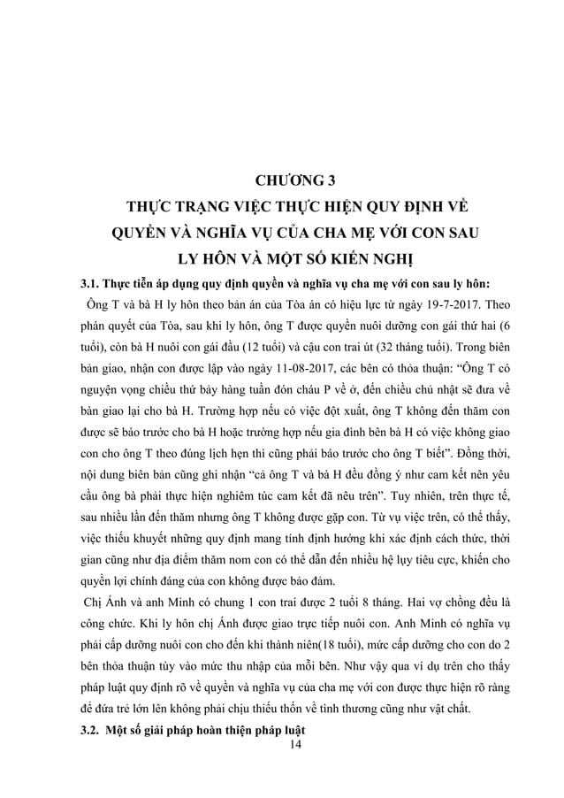 Báo cáo thực tập: Quyền và nghĩa vụ của cha, mẹ với con sau ly hôn | DOCX