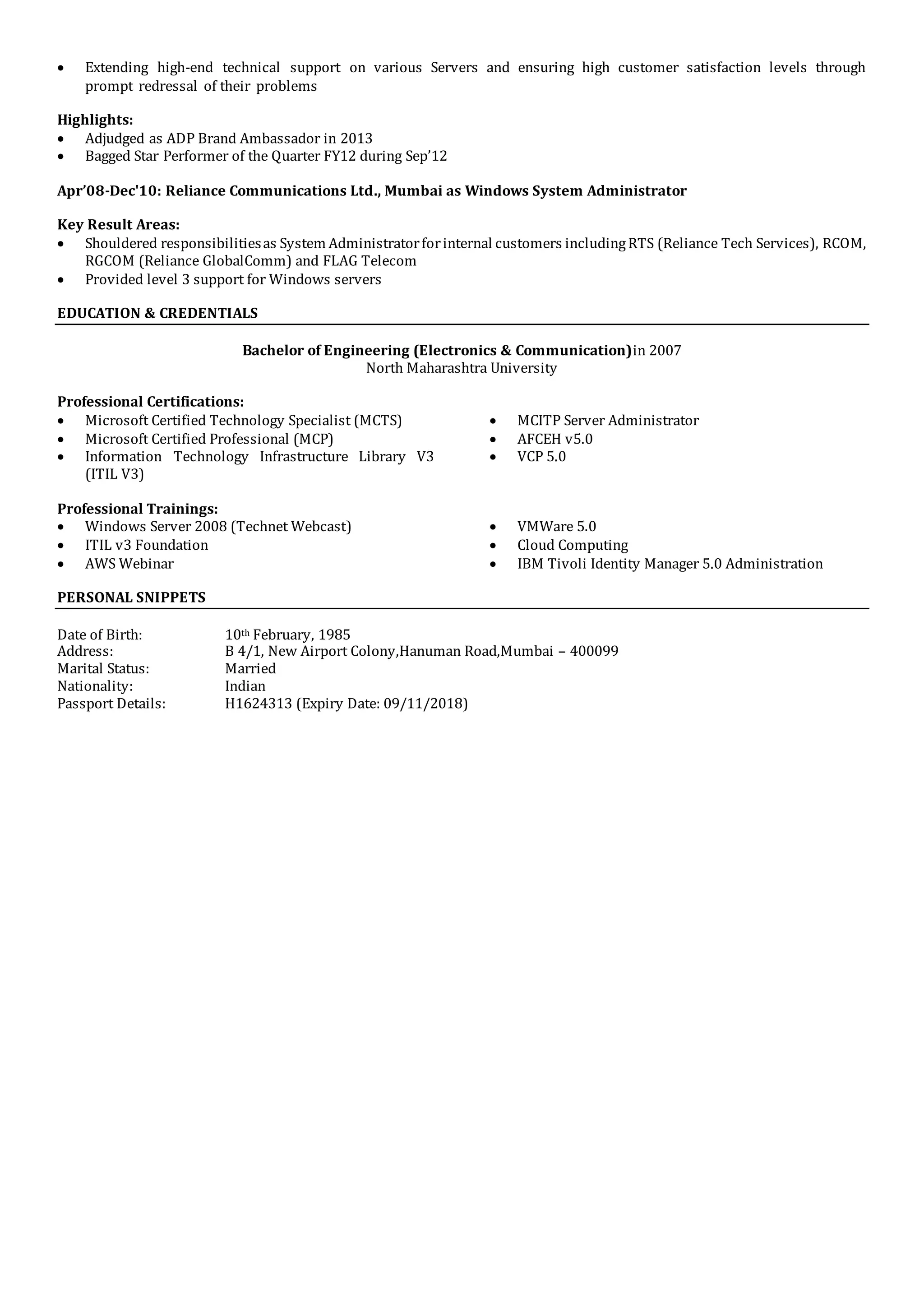 Kailash Kapal Resume v5 | DOCX | IT and Internet Support | Internet