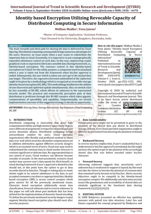 Identity based Encryption Utilizing Revocable Capacity of Distributed Computing in Secure ...