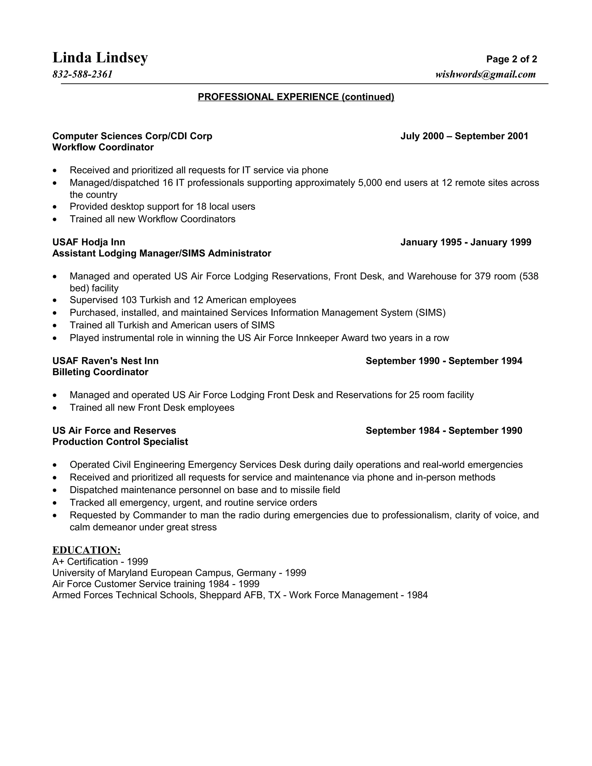 Linda Lindsey Resume v2 | PDF