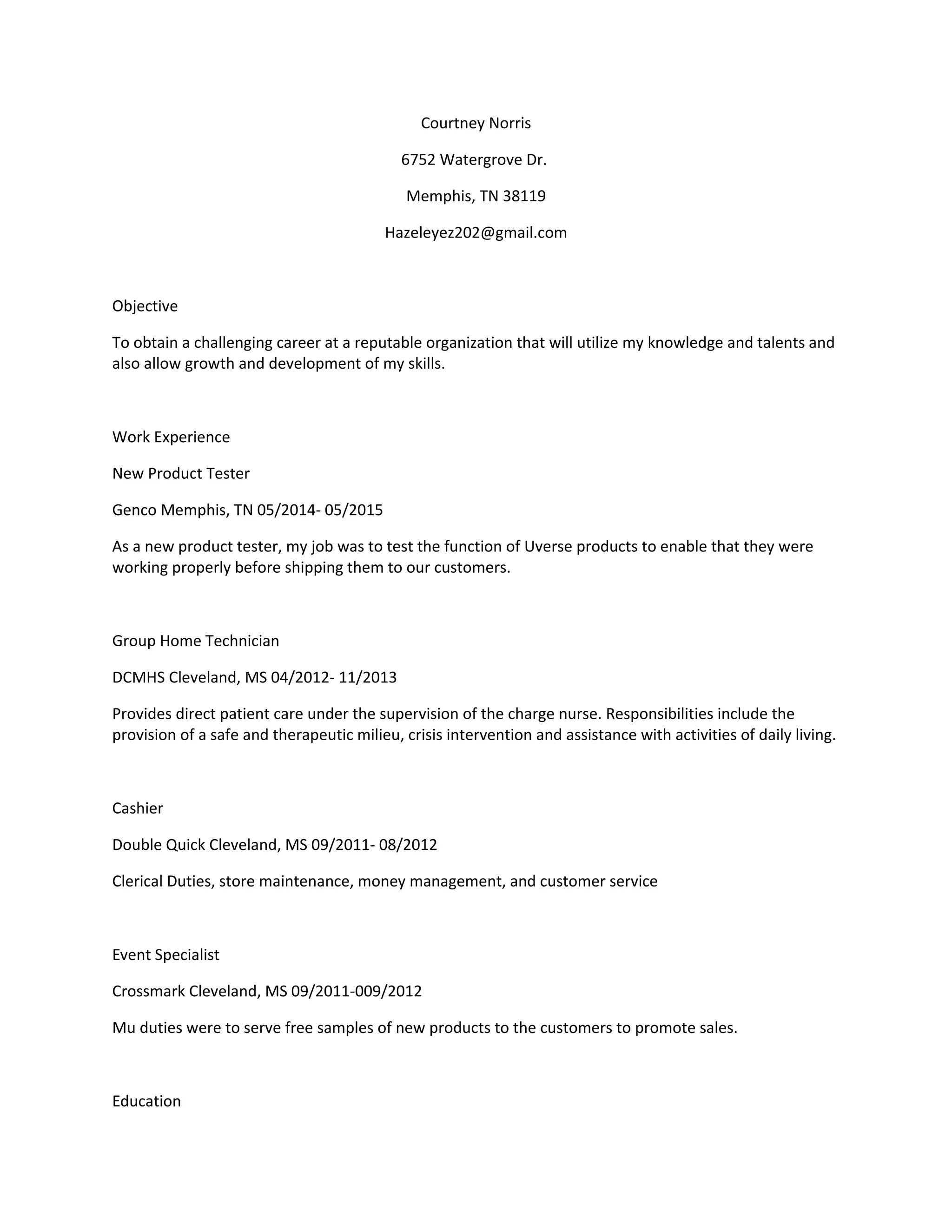 Courtney's Resume | RTF