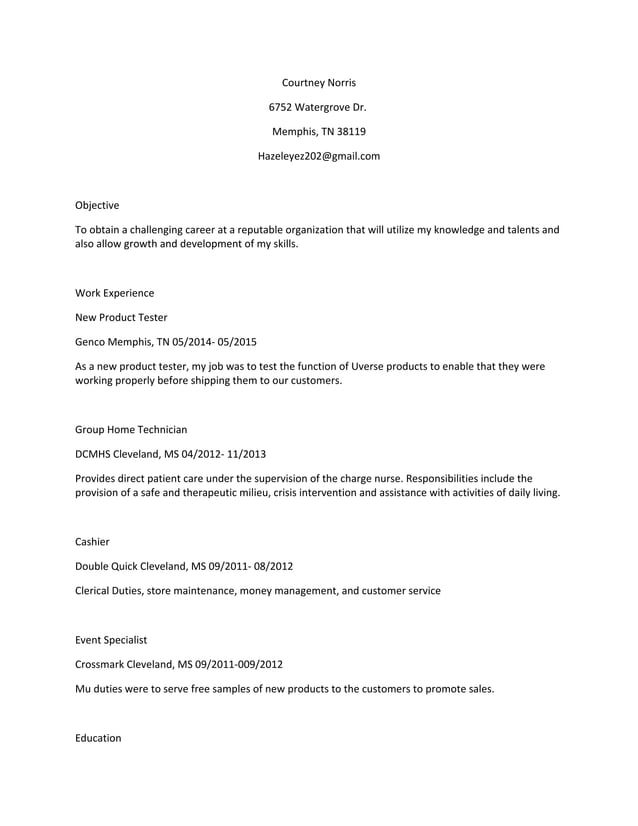 Courtney's Resume | RTF