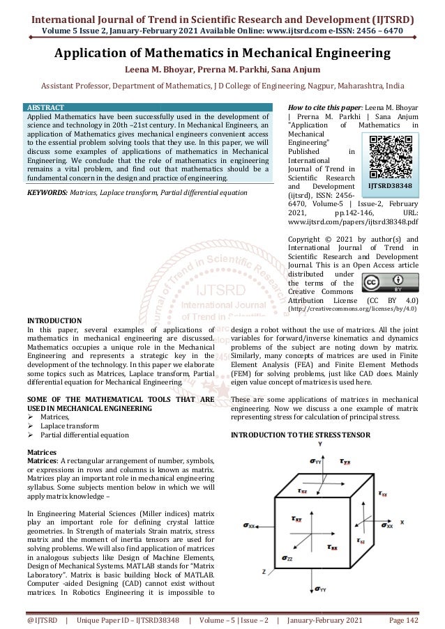 Application of Mathematics in Mechanical Engineering