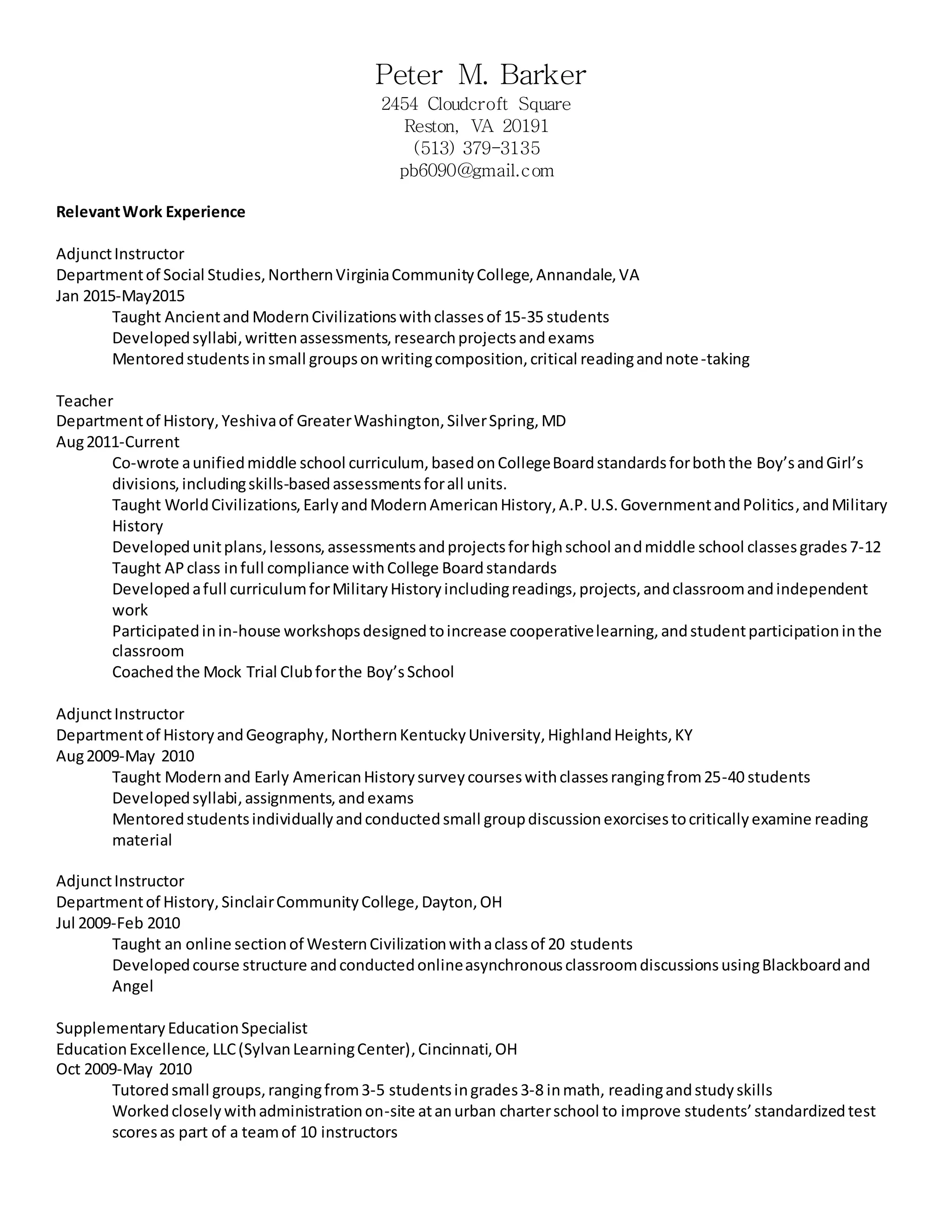 PB Teaching Resume | DOCX | Educational Assessment | Education