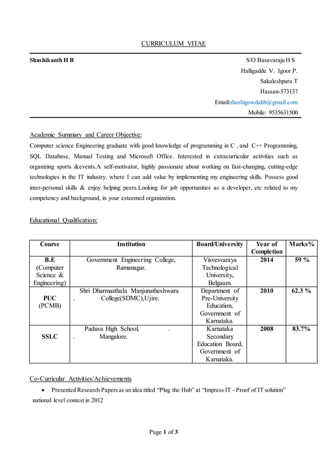 CURRICULUM VITAE Shashi | DOCX
