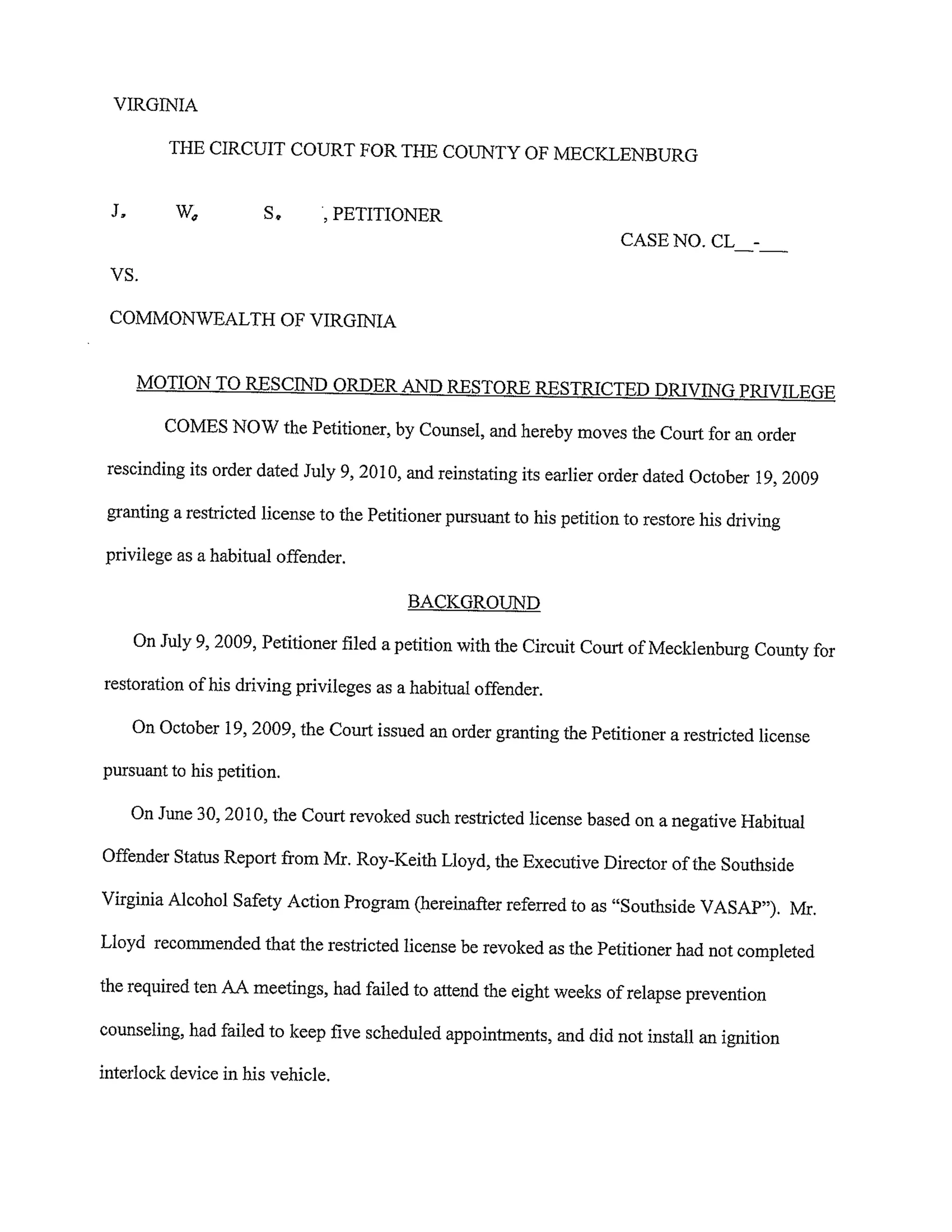 Motion to Rescind Order | PDF