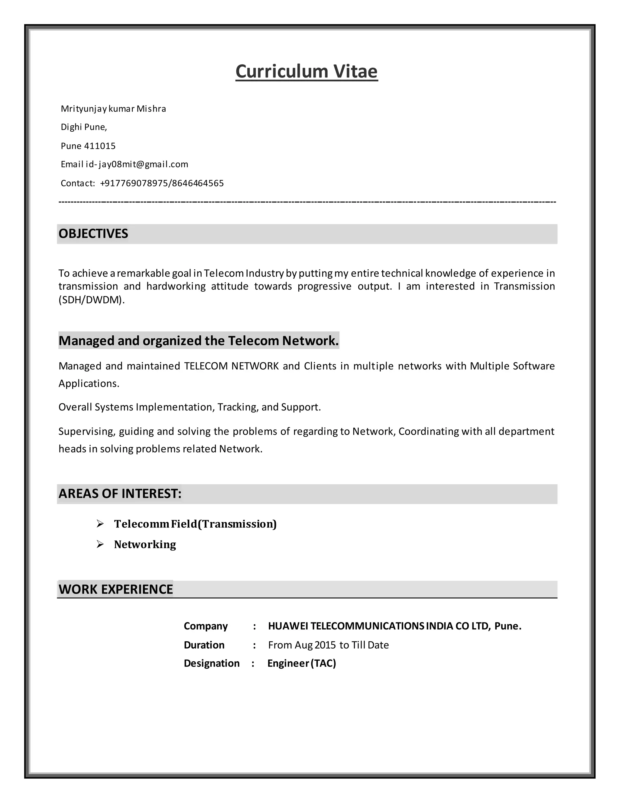 mrityunjay mishra resume | DOCX