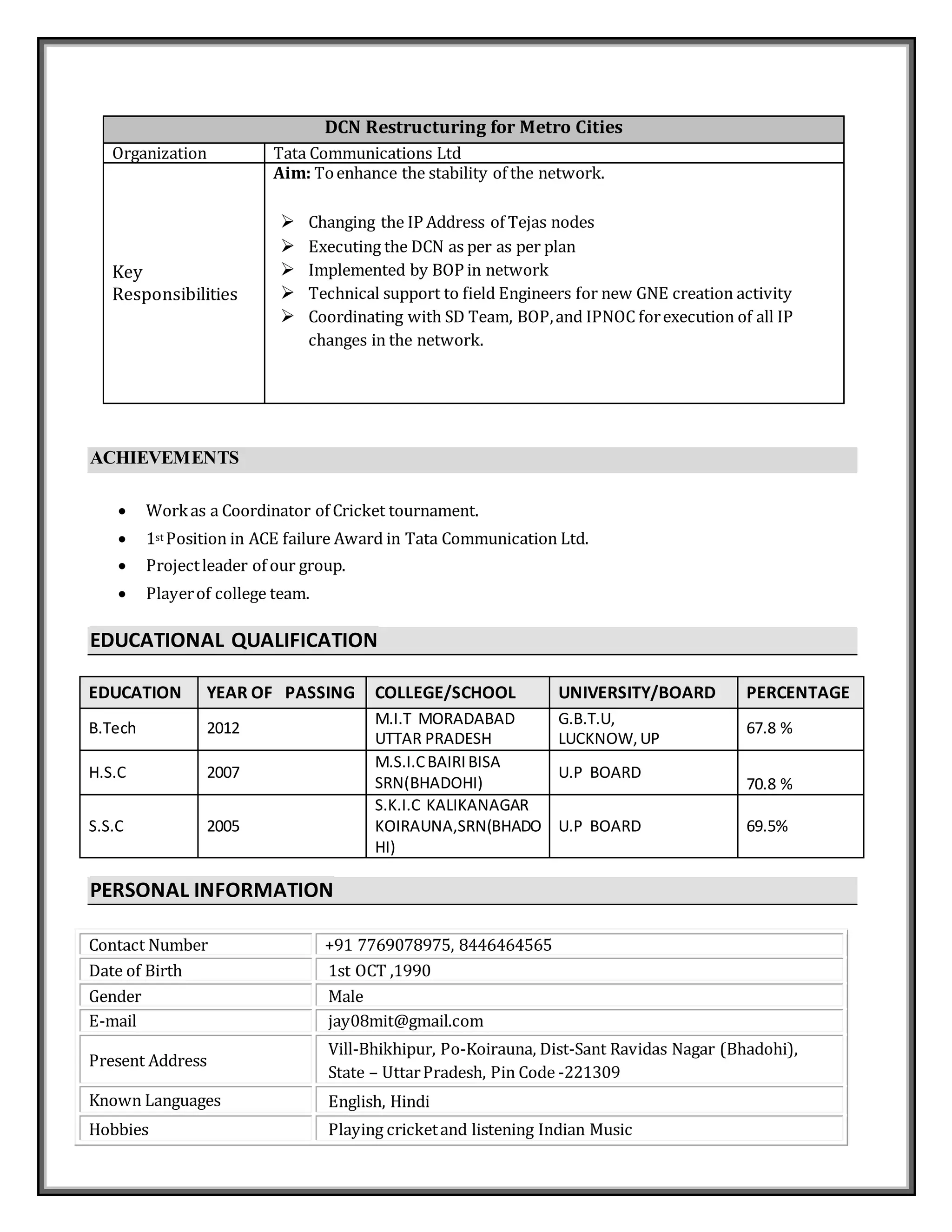 mrityunjay mishra resume | DOCX