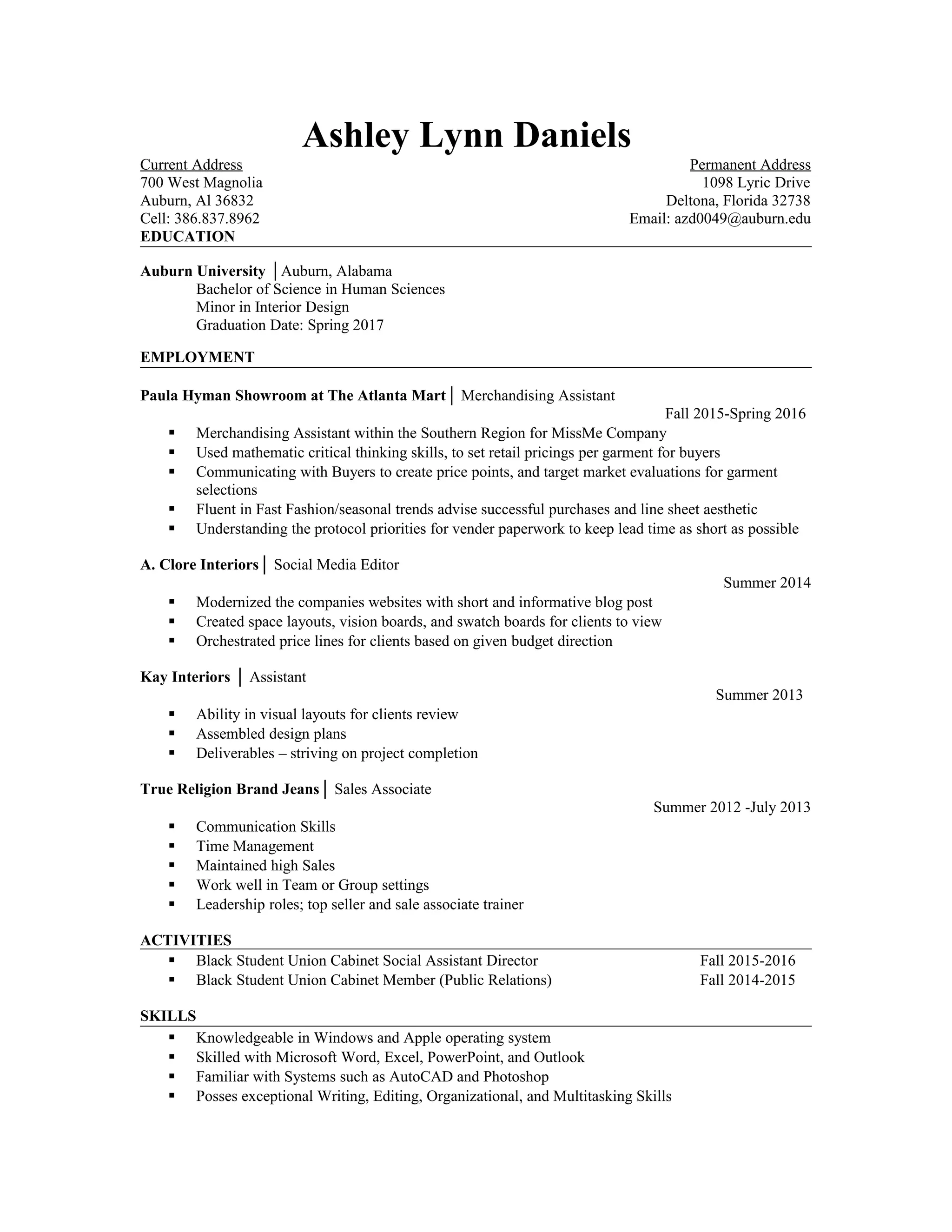 Ashley Daniels Resume | DOC
