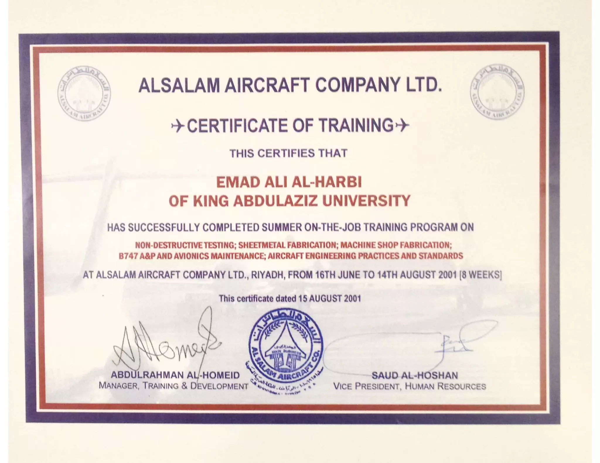 ALSALAM Training Certificate | PDF