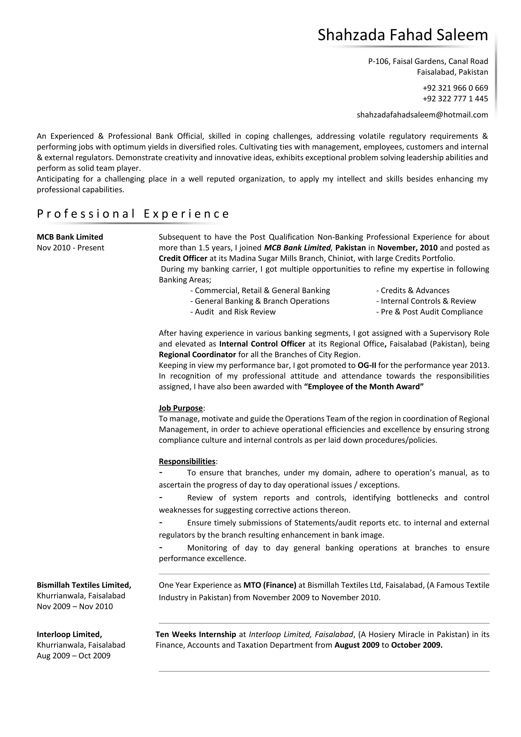 Resume - Shahzada Fahad Saleem (New) | PDF