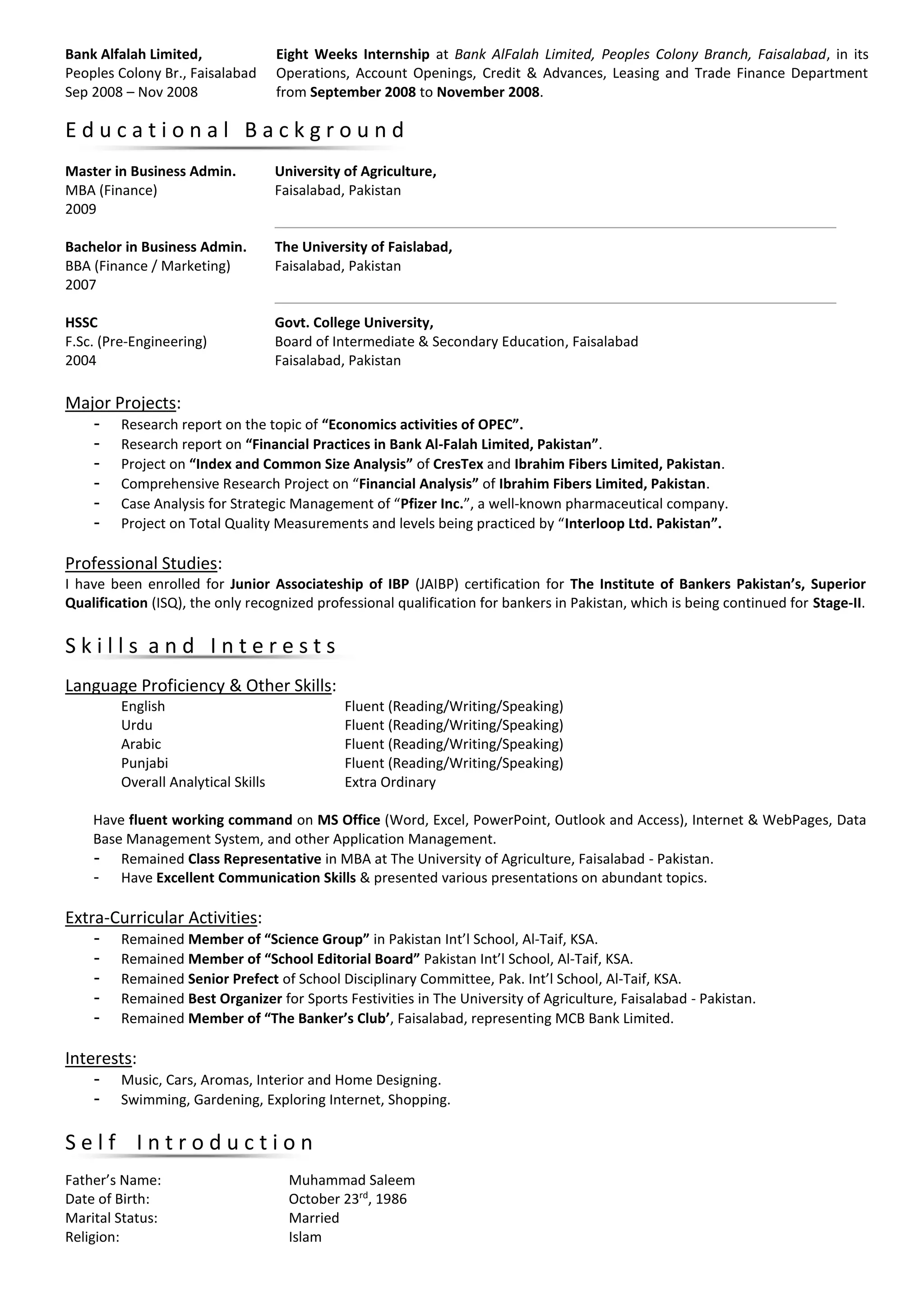 Resume - Shahzada Fahad Saleem (New) | PDF