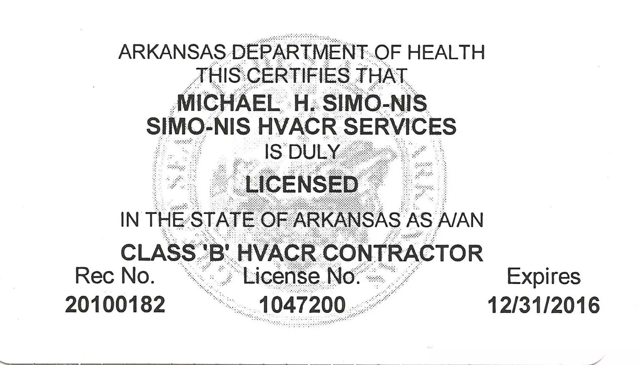 HVAC-R Contractor License card | PPT