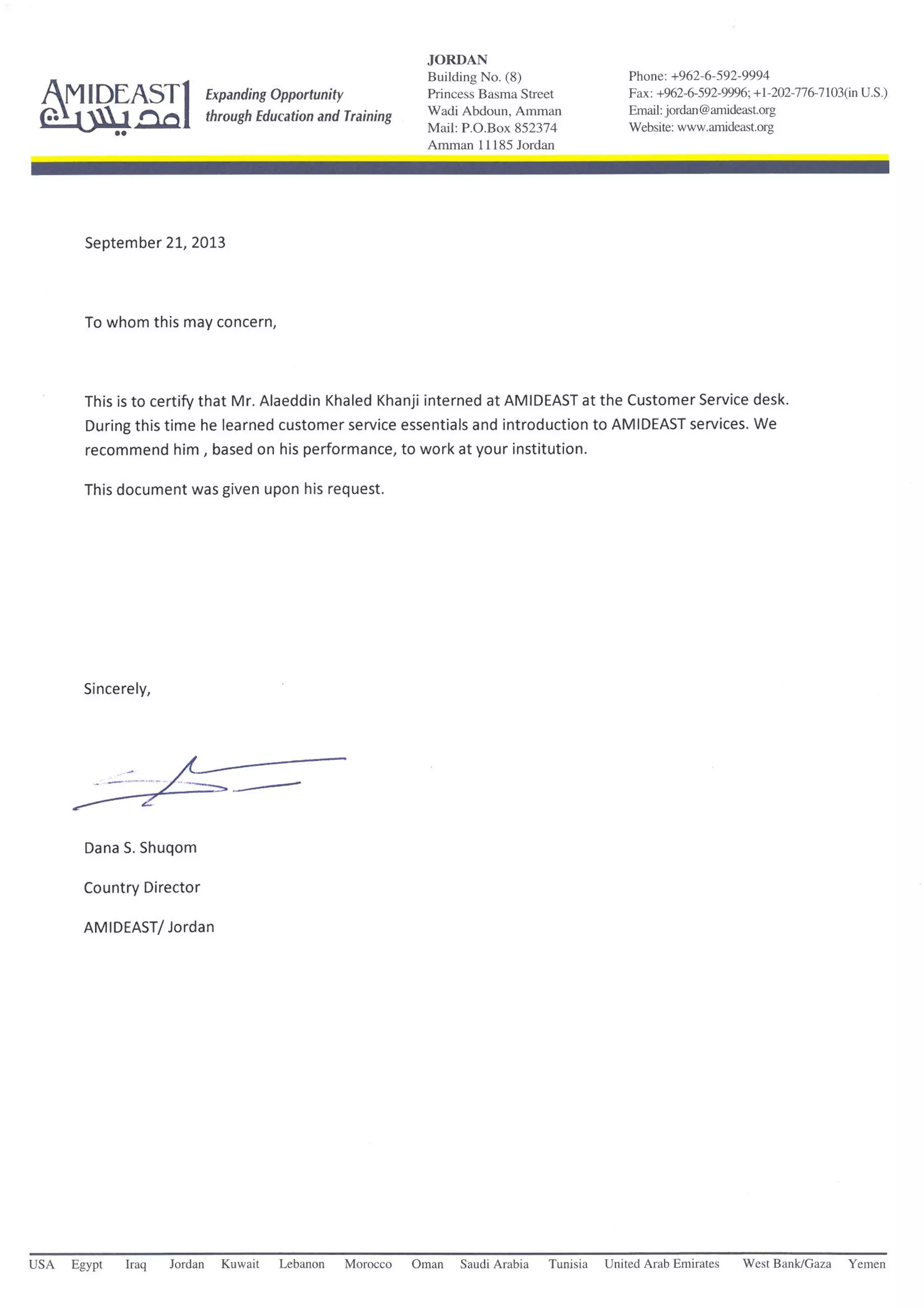 AMIDEAST Confimration Letter | PDF